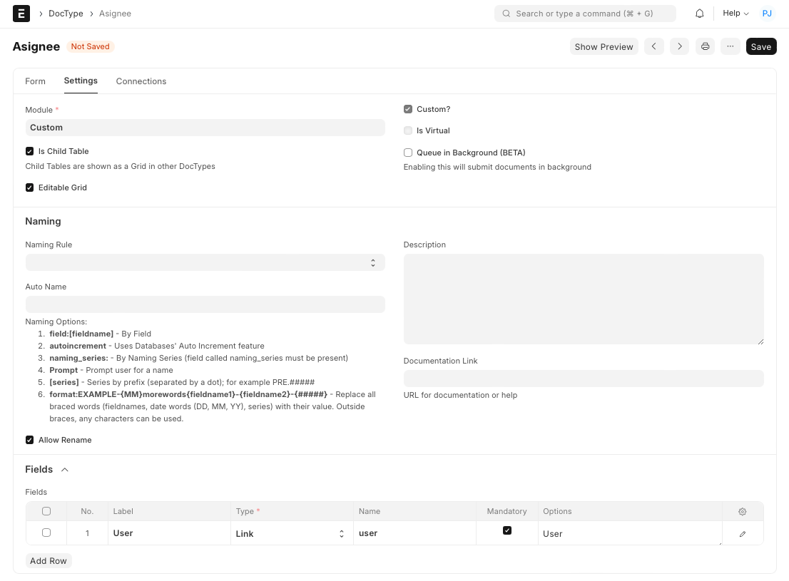 Table MultiSelect Field