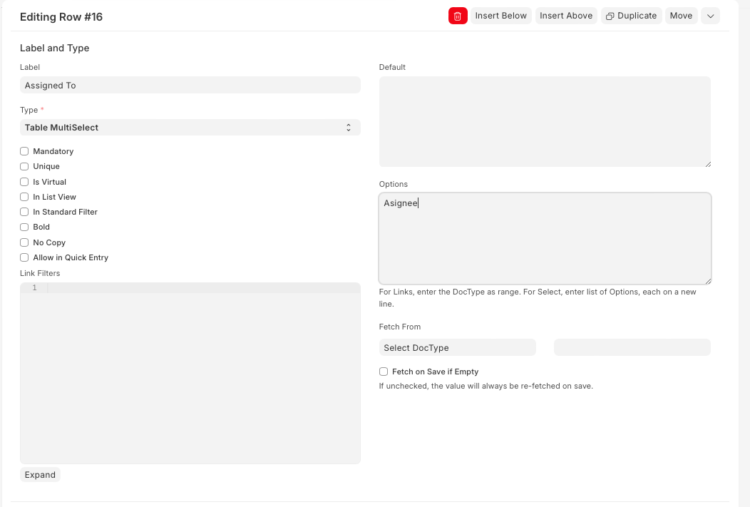 Table MultiSelect Field